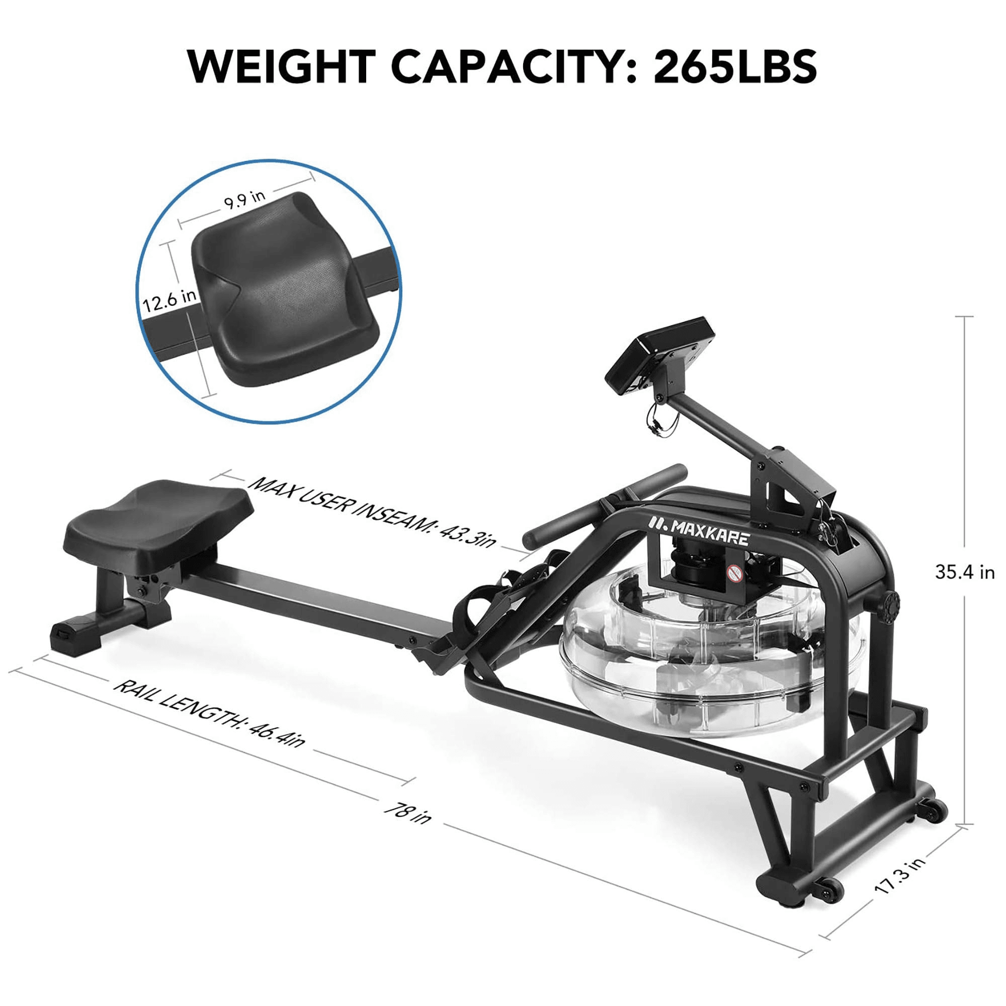 MaxKare Water Rower Rowing Machine Foldable Water Resistance for Home ...